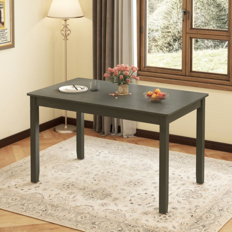 48 Inch Wooden Dining Table for 4 People Rectangular Kitchen Table with Rubber Wood Legs Winston Porter Color Gray